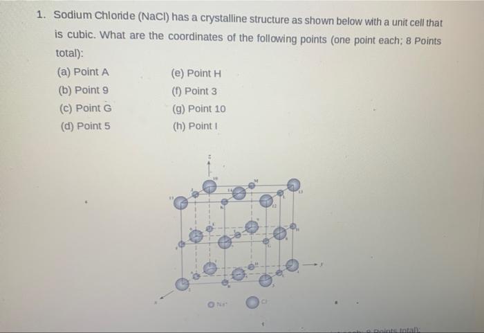 Solved 1. Sodium Chloride (NaCl) has a crystalline structure | Chegg.com