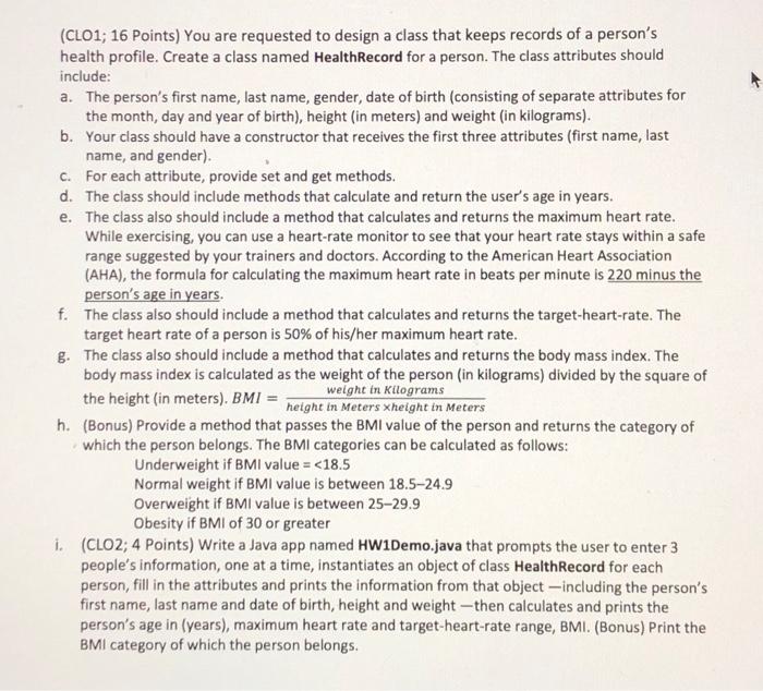 Solved java - health profile let the coding be simple dont | Chegg.com