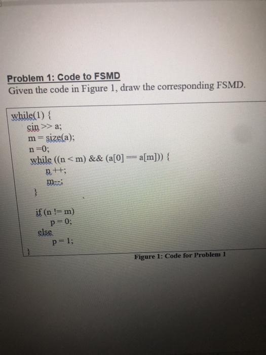 Solved Problem 1: Code to FSMD Given the code in Figure 1, | Chegg.com