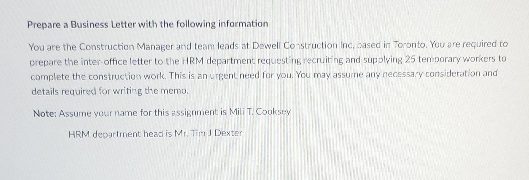 Prepare a Business Letter with the following | Chegg.com