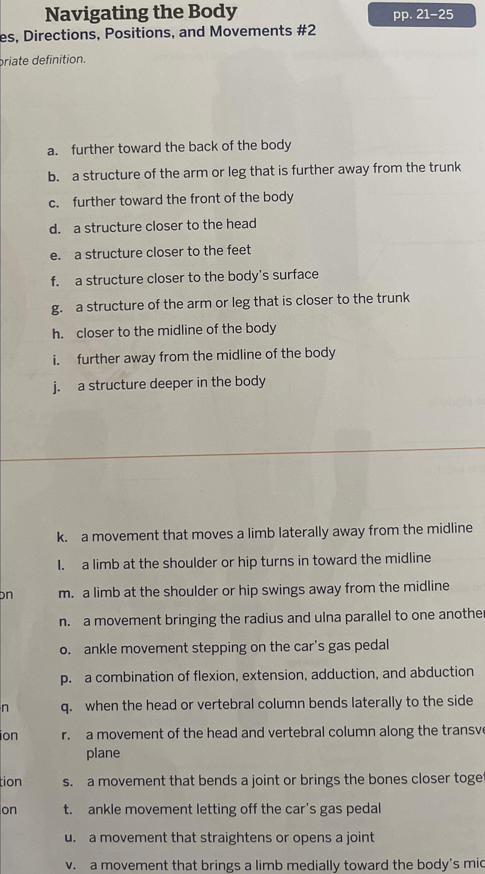 Solved Navigating the Body es, ﻿Directions, Positions, and | Chegg.com