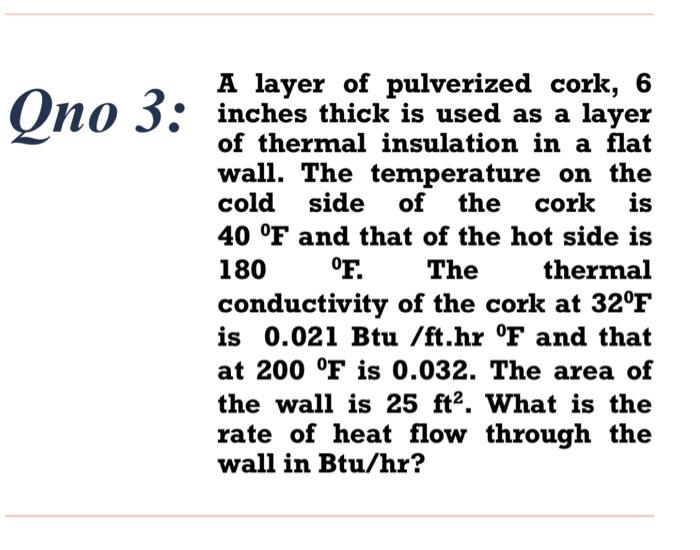 Solved A layer of pulverized cork, 6 Qno 3: inches thick is | Chegg.com