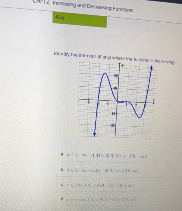 Solved Increasing and Decreasing Functions 4110 Identify the | Chegg.com