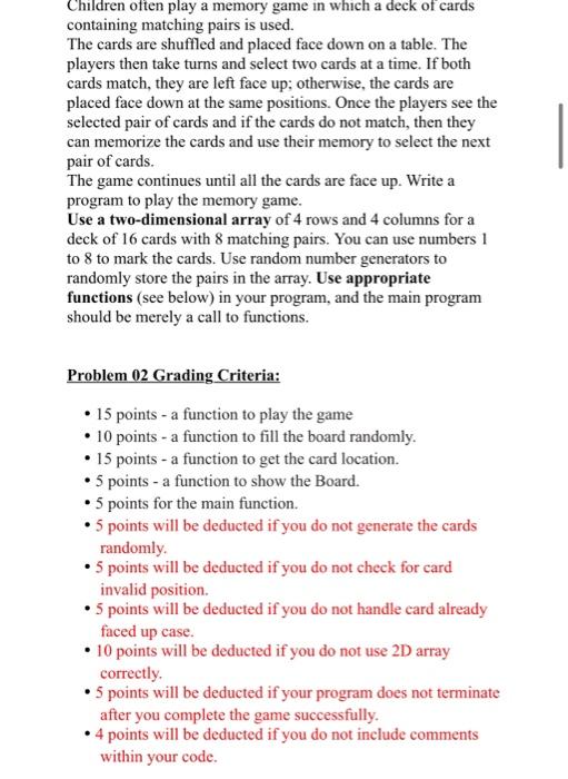 Solved Children often play a memory game in which a deck of | Chegg.com