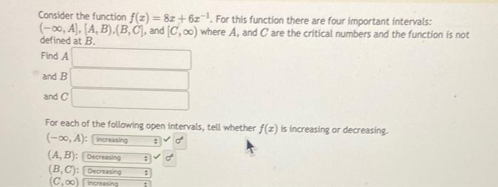 Solved Consider the function f(x)=8x+6x−1. For this function | Chegg.com