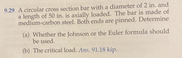 Solved 9.29 A circular cross section bar with a diameter of | Chegg.com