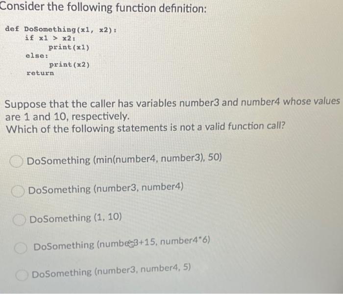 Solved Consider the following function definition: def | Chegg.com
