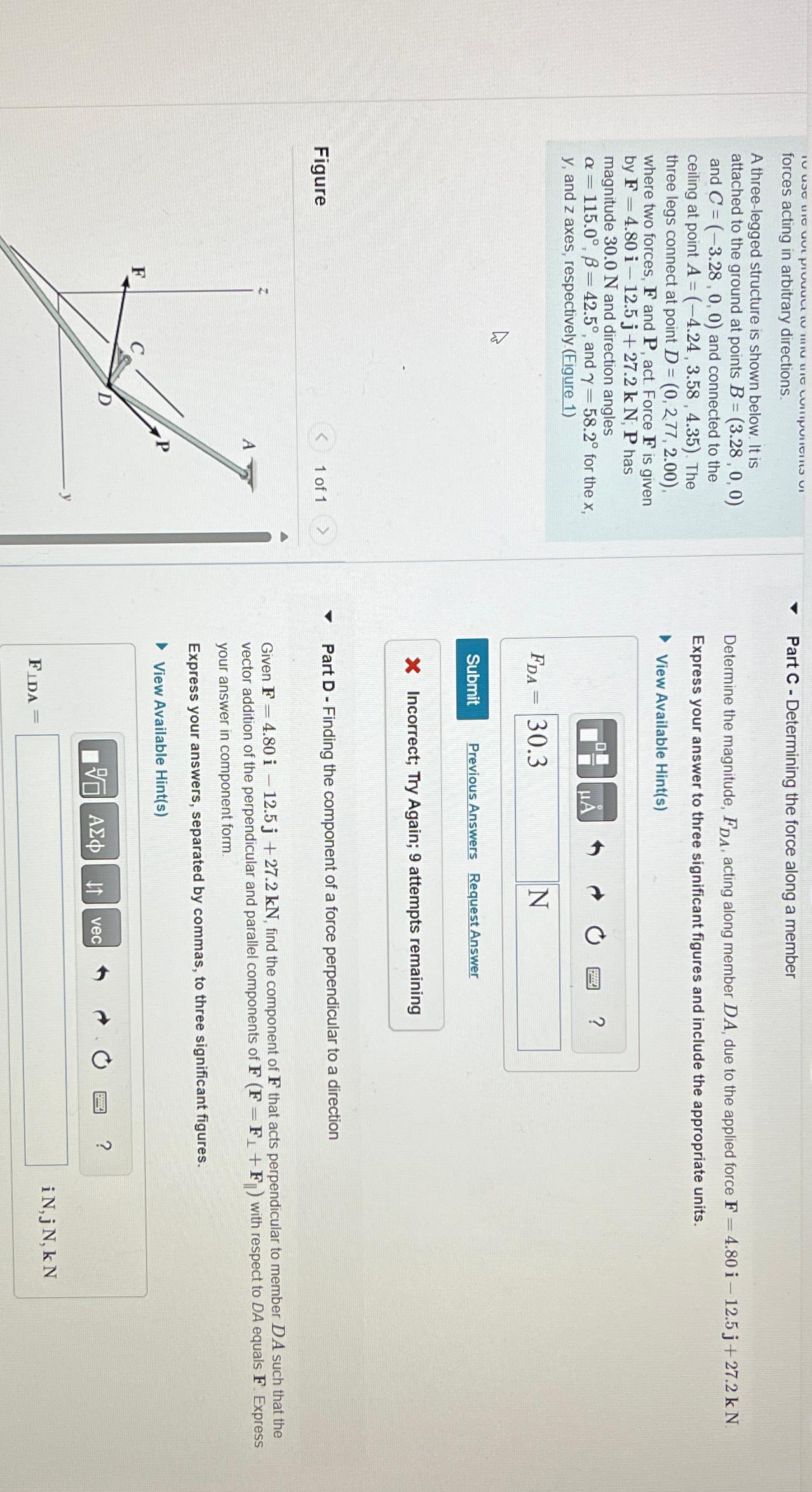 Solved forces acting in arbitrary directions.A three-legged | Chegg.com