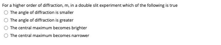 Solved For a higher order of diffraction, m, ﻿in a double | Chegg.com