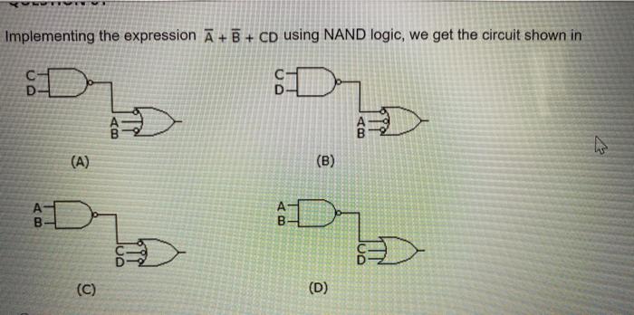 Solved Implementing the expression A + B + CD using NAND | Chegg.com