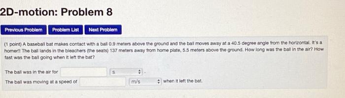 Solved 2D-motion: Problem 8 Previous Problem Probler List | Chegg.com