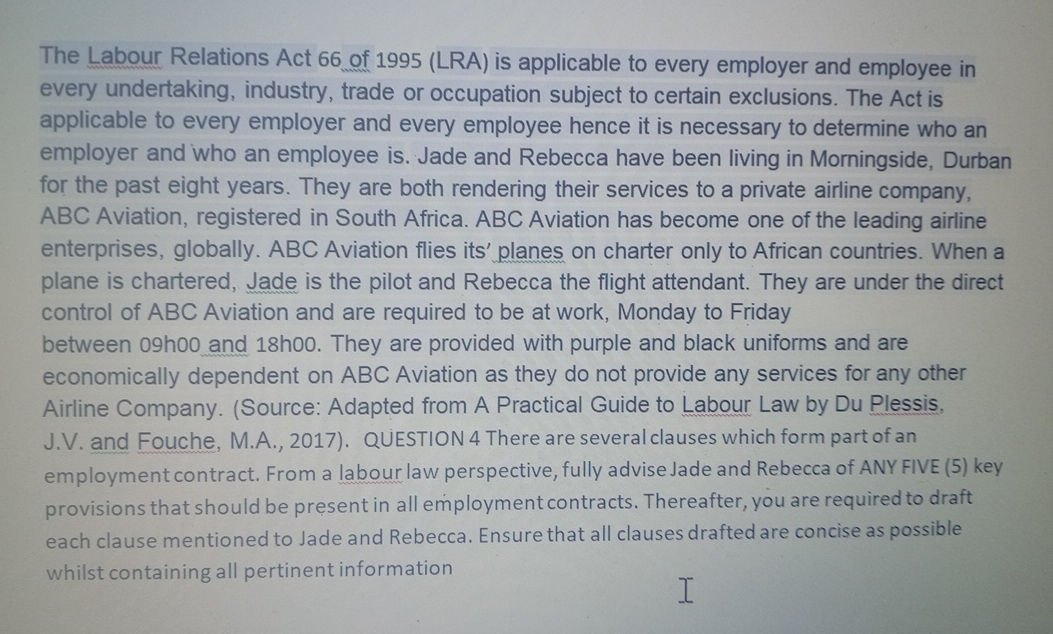 Solved The Labour Relations Act 66 ﻿of 1995 (LRA) ﻿is | Chegg.com