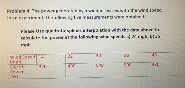 Solved Problem 4: The power generated by a windmill varies | Chegg.com
