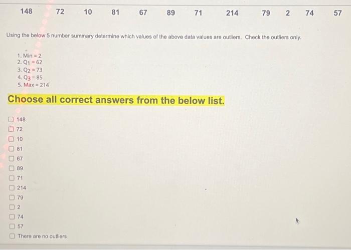 Solved Using the below 5 number summary determine which | Chegg.com