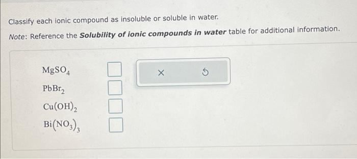 Solved Classify each ionic compound as insoluble or soluble | Chegg.com