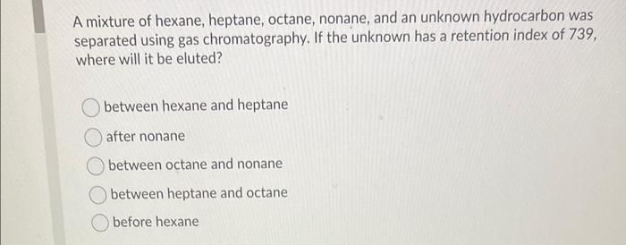 Solved A mixture of hexane, heptane, octane, nonane, and an | Chegg.com