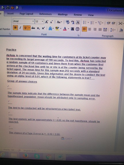 Solved Document Insert Page Layout References Mailings | Chegg.com