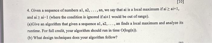 4. Given a sequence of numbers a1,a2,…, an, we say | Chegg.com