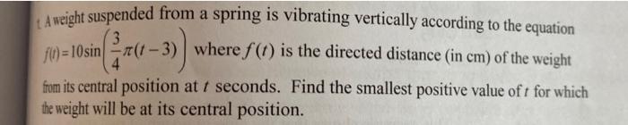 Solved A weight suspended from a spring is vibrating | Chegg.com