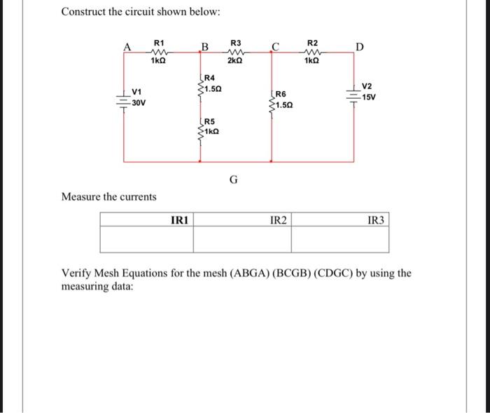 Solved Construct the circuit shown below: A V1 -30V R1 www | Chegg.com