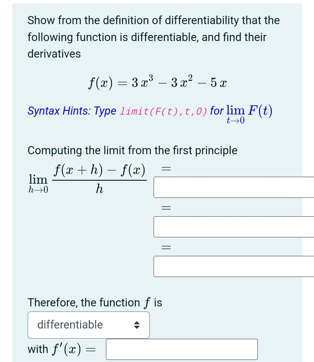 Solved Show from the definition of differentiability that | Chegg.com