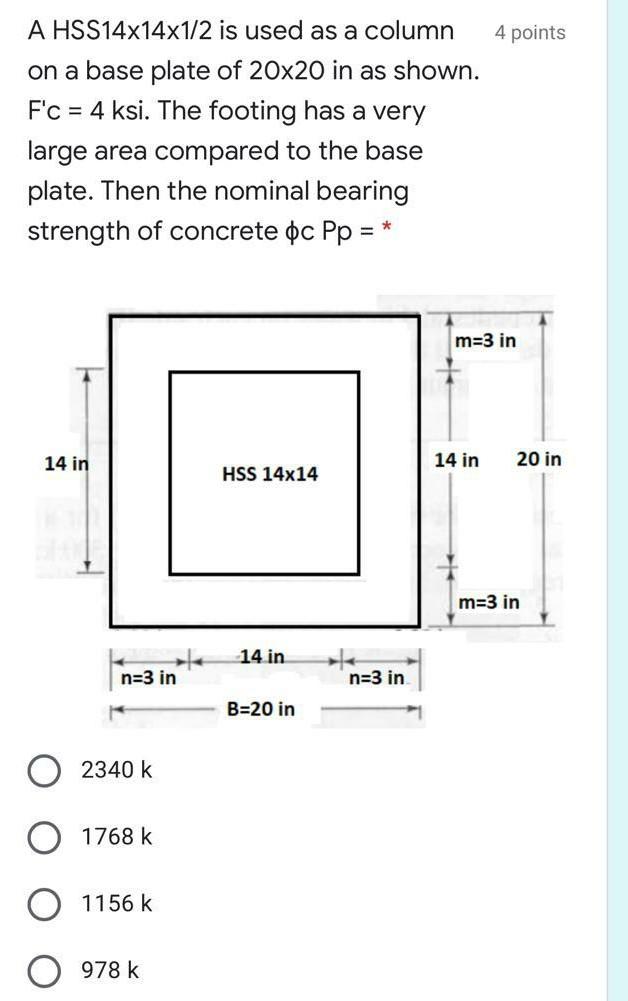 Solved 4 points A HSS14x14x1/2 is used as a column on a base | Chegg.com