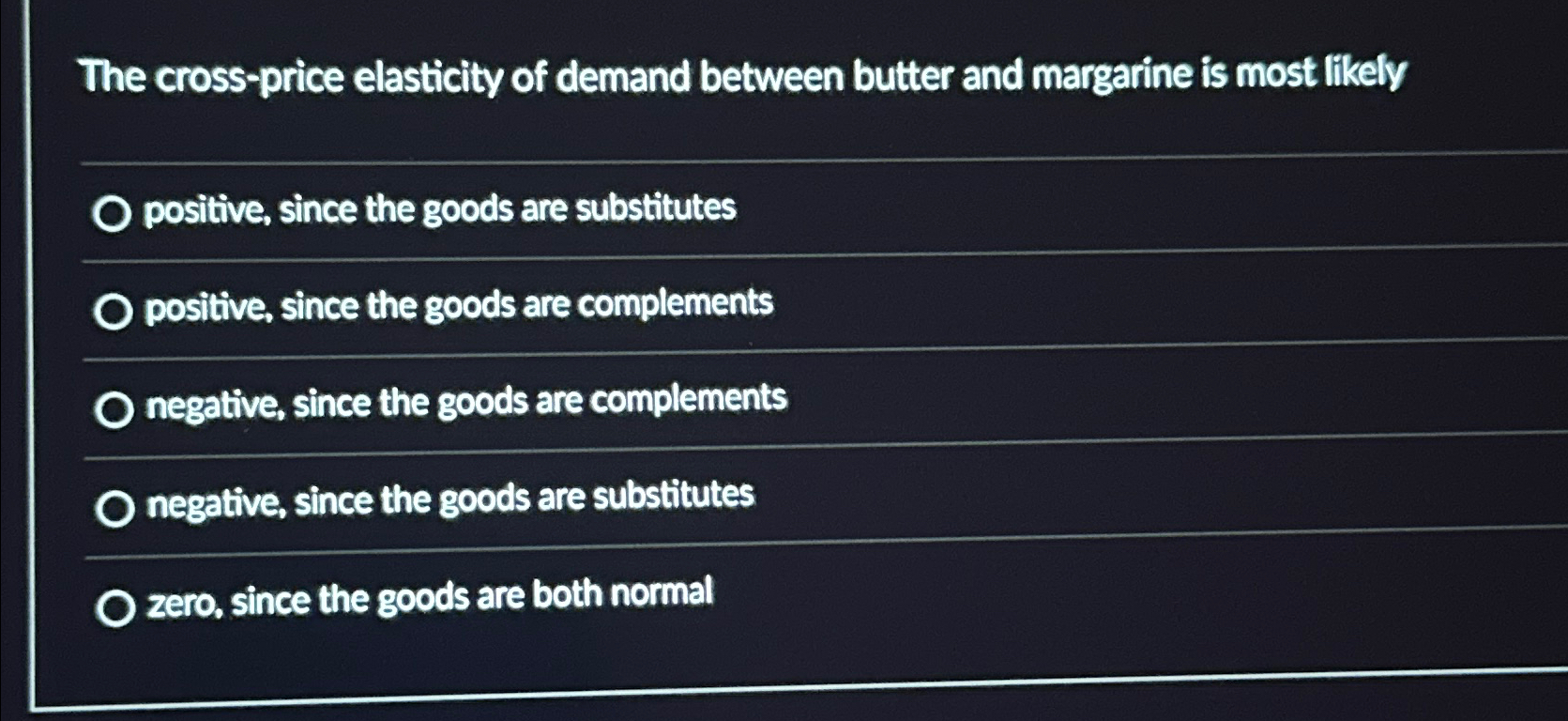 Solved The cross-price elasticity of demand between butter | Chegg.com