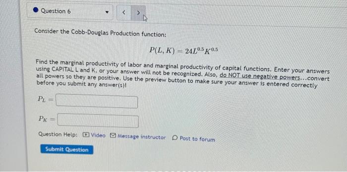 Solved Consider the Cobb-Douglas Production function: | Chegg.com