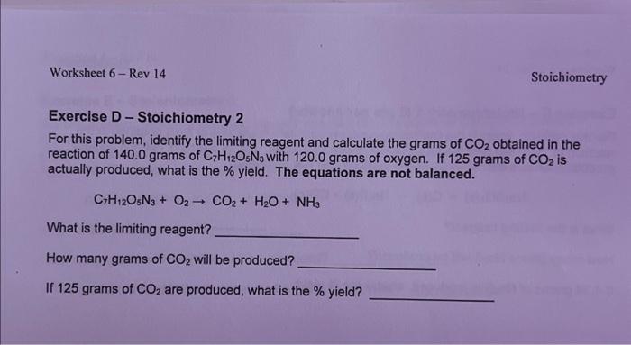 Solved Exercise C - Stoichiometry 1 (5 pts per answer) For | Chegg.com