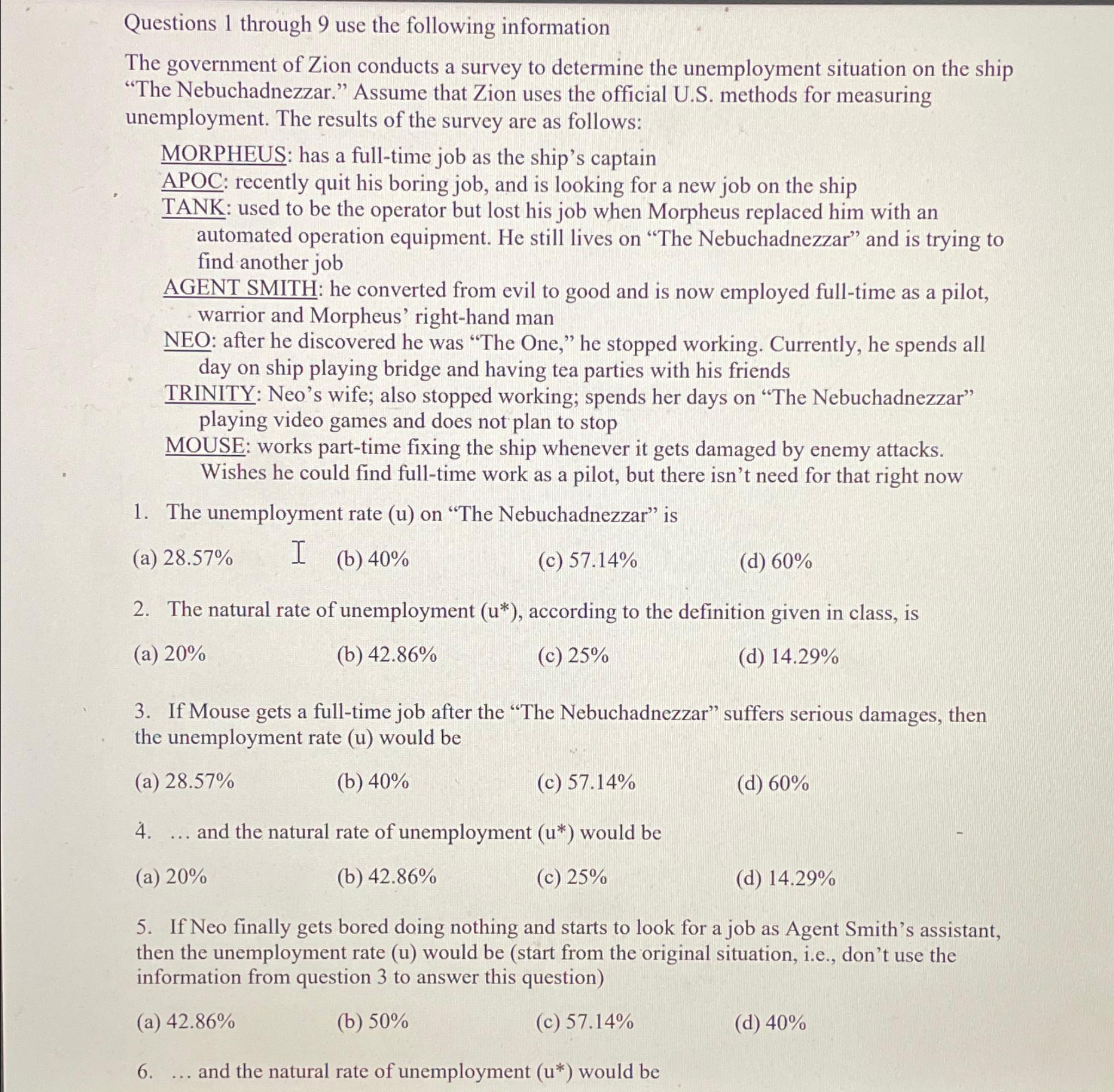 Solved Questions 1 ﻿through 9 ﻿use the following | Chegg.com