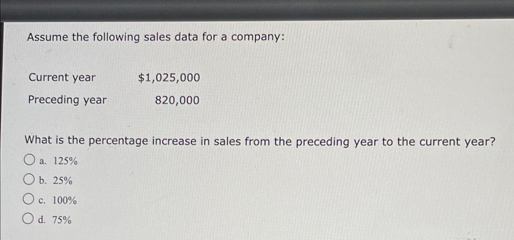 Solved Assume the following sales data for a | Chegg.com