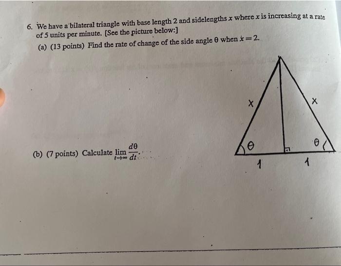 Solved 6. We have a bilateral triangle with base length 2 | Chegg.com