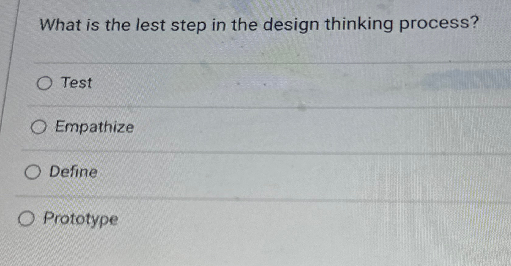 Solved What is the lest step in the design thinking | Chegg.com