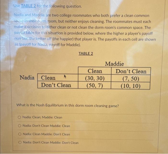 Solved Use TABLE 2 for the following question. Nadia and | Chegg.com