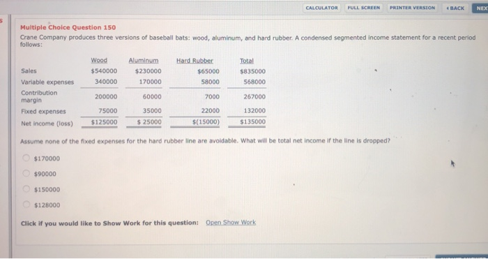 Solved FULL SCREEN PRINTER VERSION BACK NEX Multiple Choice | Chegg.com