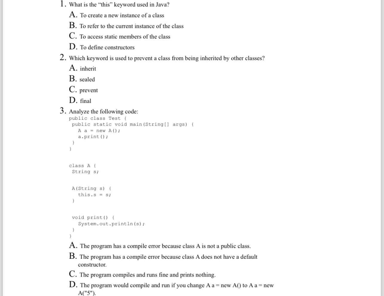 Solved What is the "this" keyword used in Java?A. ﻿To create | Chegg.com