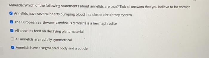 Solved Annelida: Which of the following statements about | Chegg.com