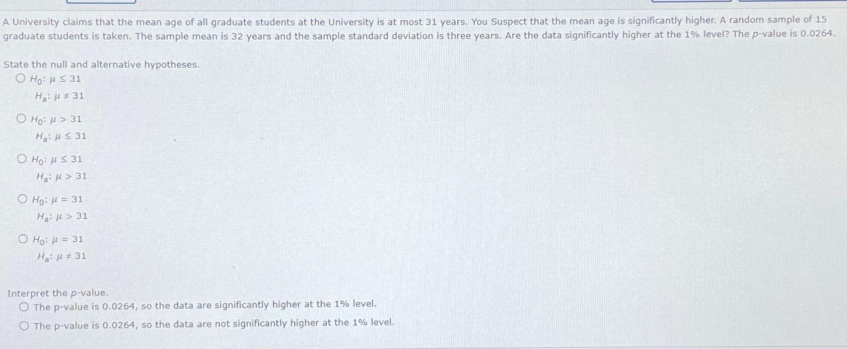Solved State the null and alternative | Chegg.com