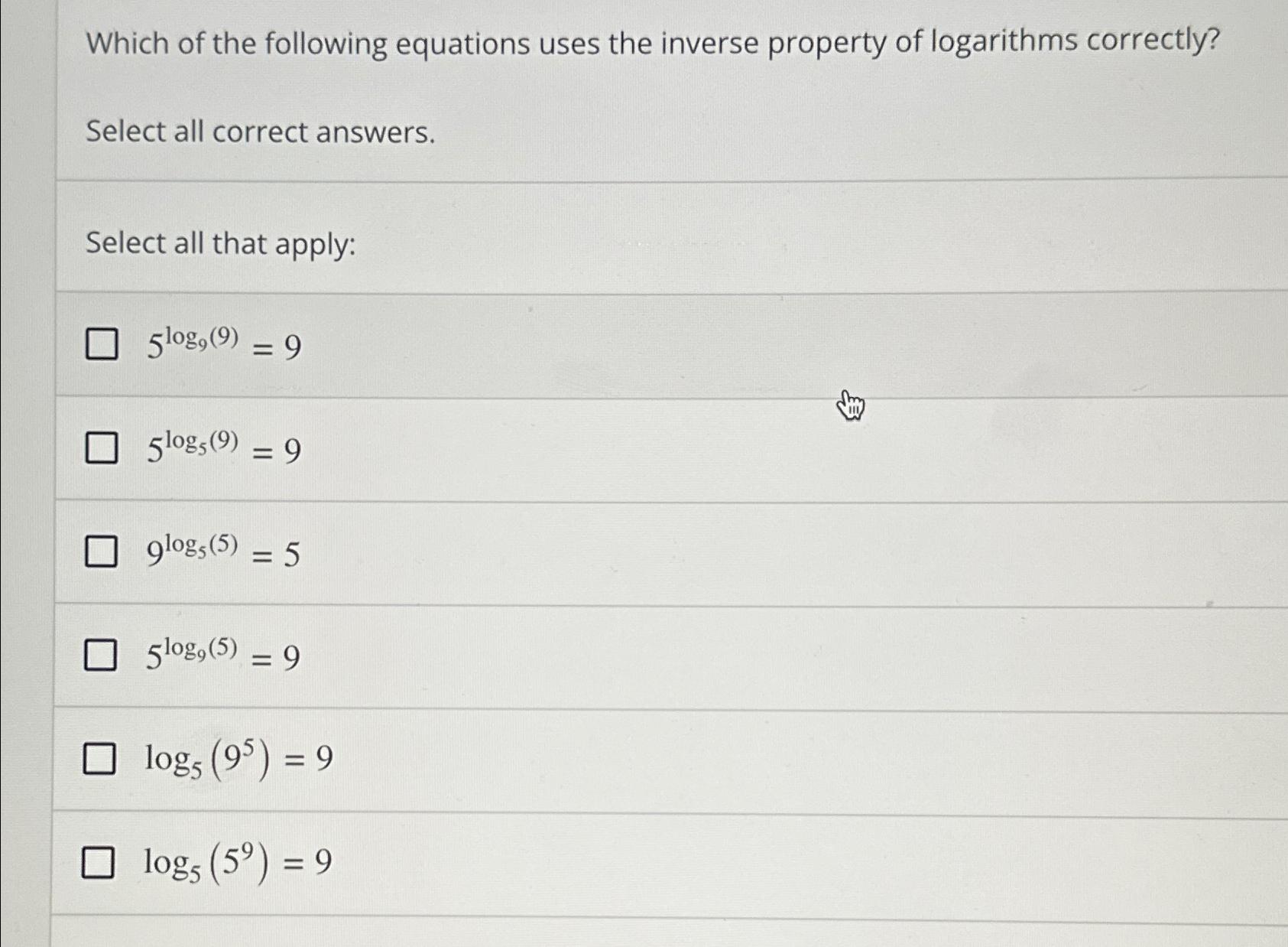 Solved Which of the following equations uses the inverse | Chegg.com