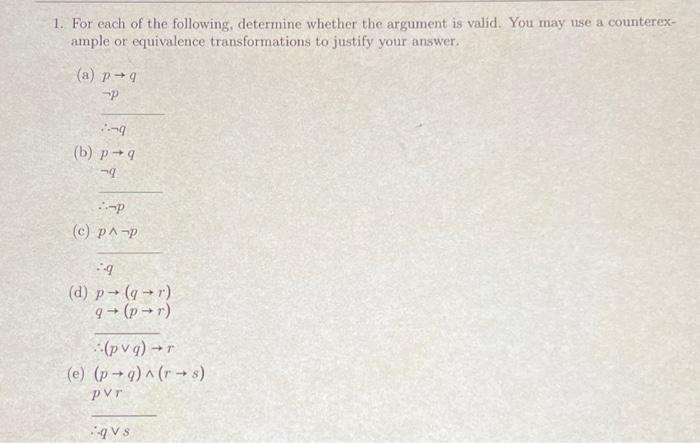 Solved 1. For each of the following, determine whether the | Chegg.com