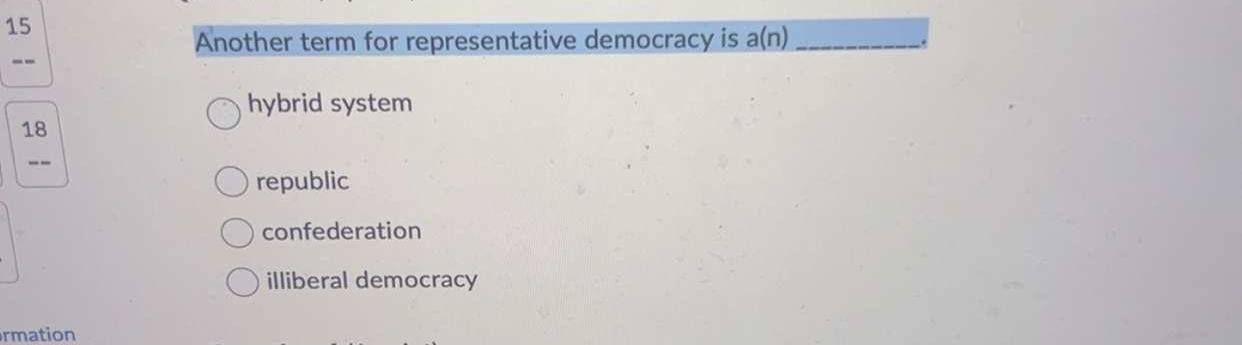 Solved 15Another term for representative democracy is | Chegg.com