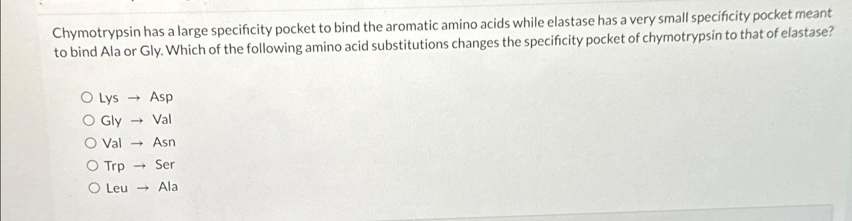 Solved Chymotrypsin has a large specificity pocket to bind | Chegg.com