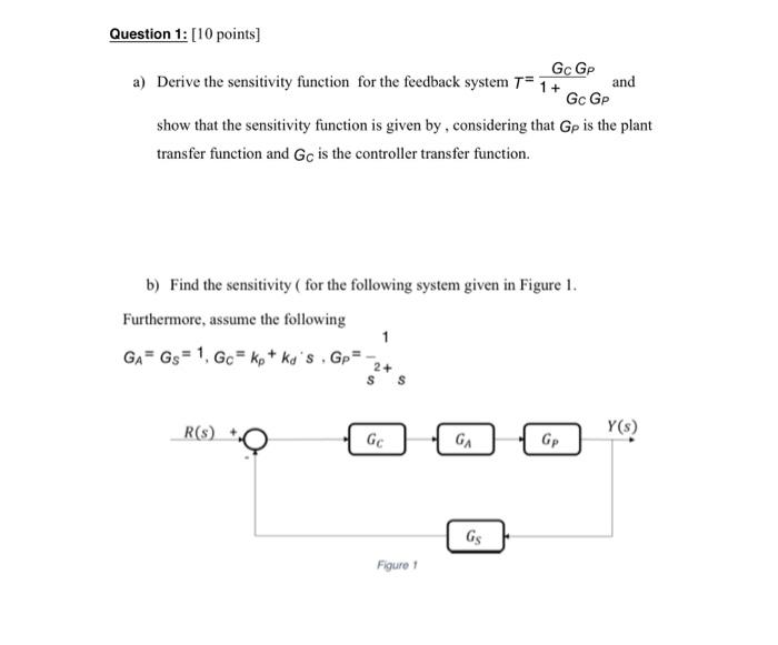 Solved a) Derive the sensitivity function for the feedback | Chegg.com