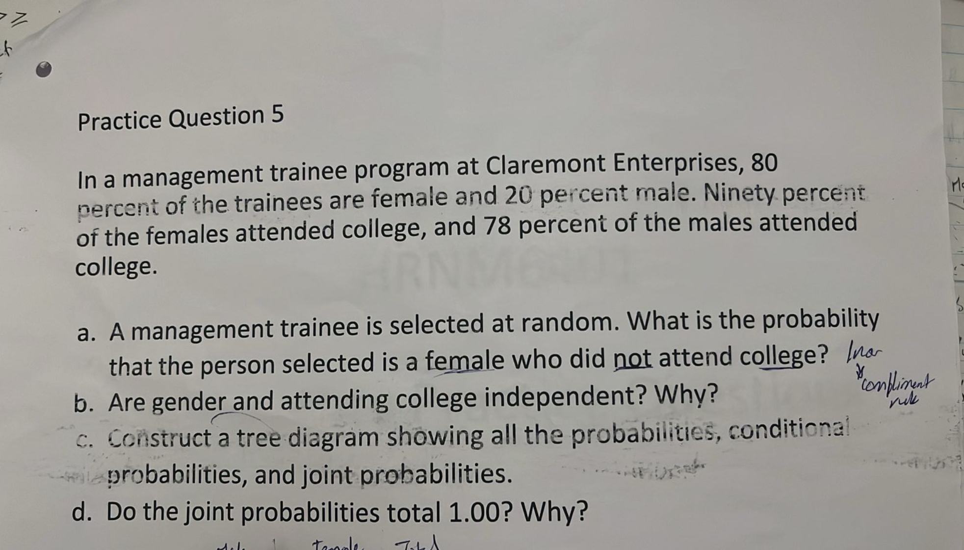 Solved Practice Question 5In a management trainee program at | Chegg.com