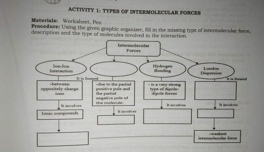 Solved ACTIVITY 1: TYPES OF INTERMOLECULAR FORCES Materials: | Chegg.com