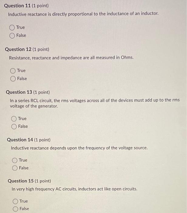Solved Question 11 (1 point) Inductive reactance is directly | Chegg.com