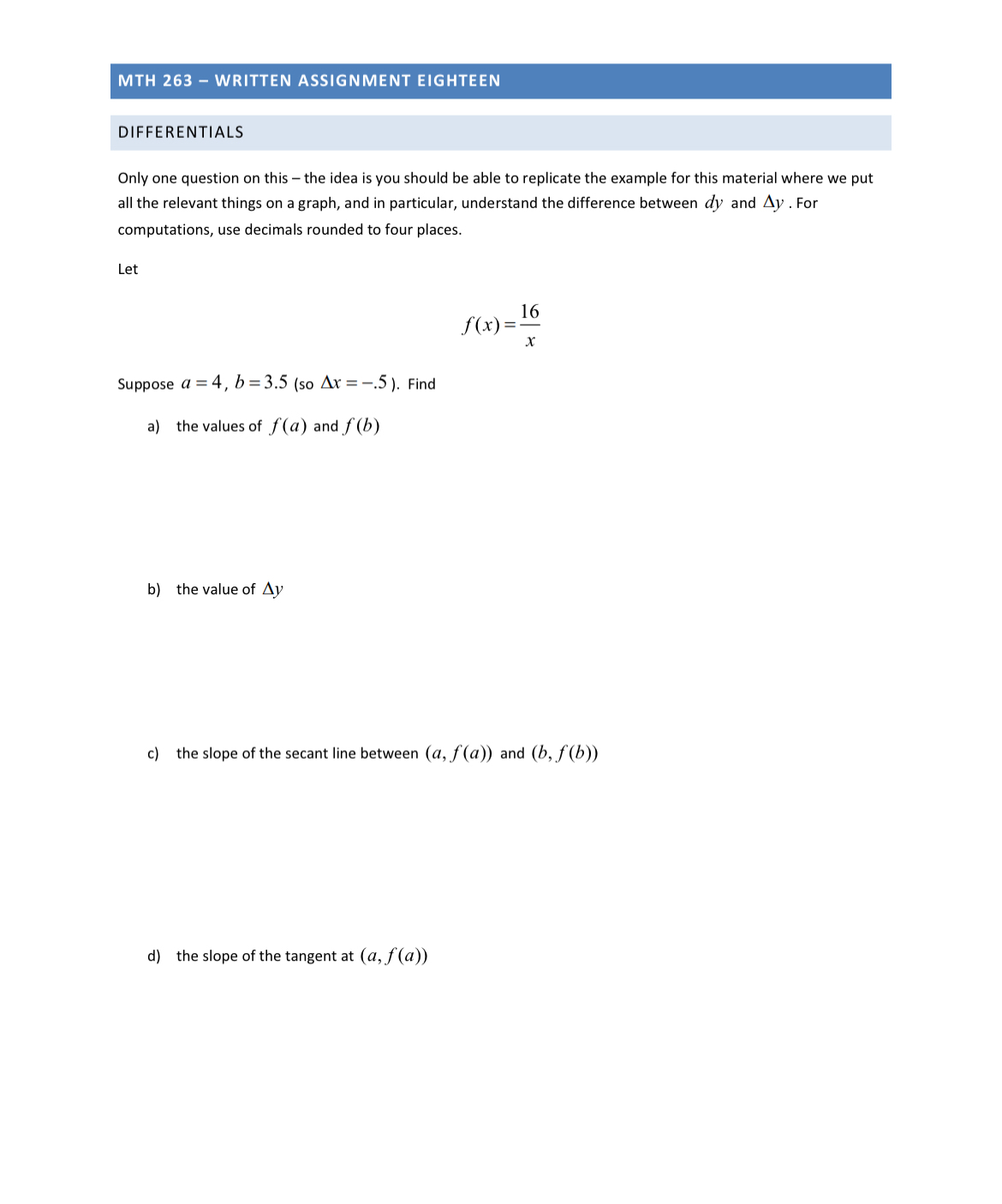Solved MTH 263 - ﻿WRITTEN ASSIGNMENT | Chegg.com