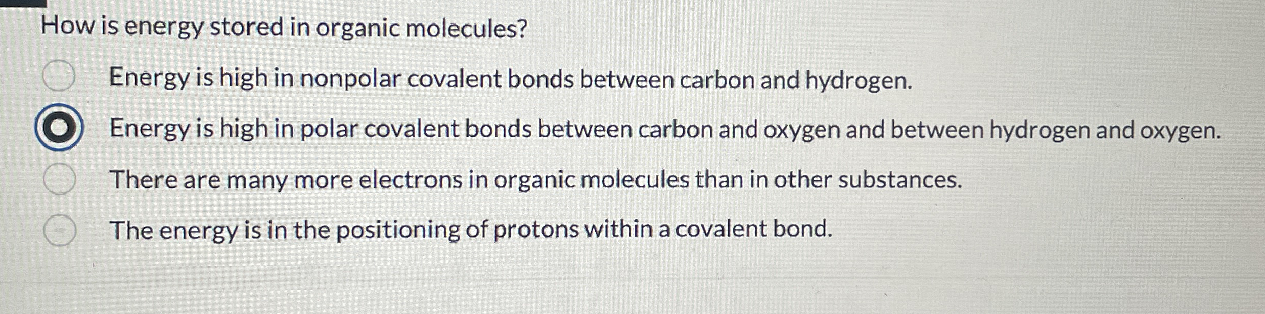 Solved How is energy stored in organic molecules?Energy is | Chegg.com