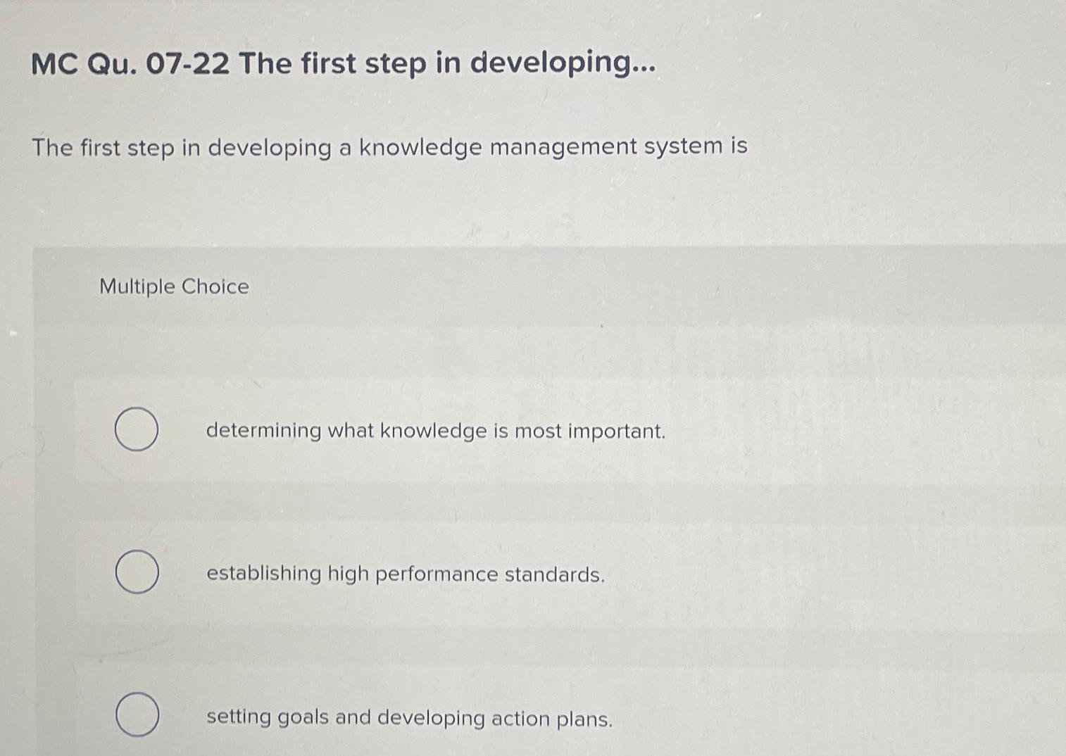 Solved MC Qu. 07-22 ﻿The first step in developing...The | Chegg.com