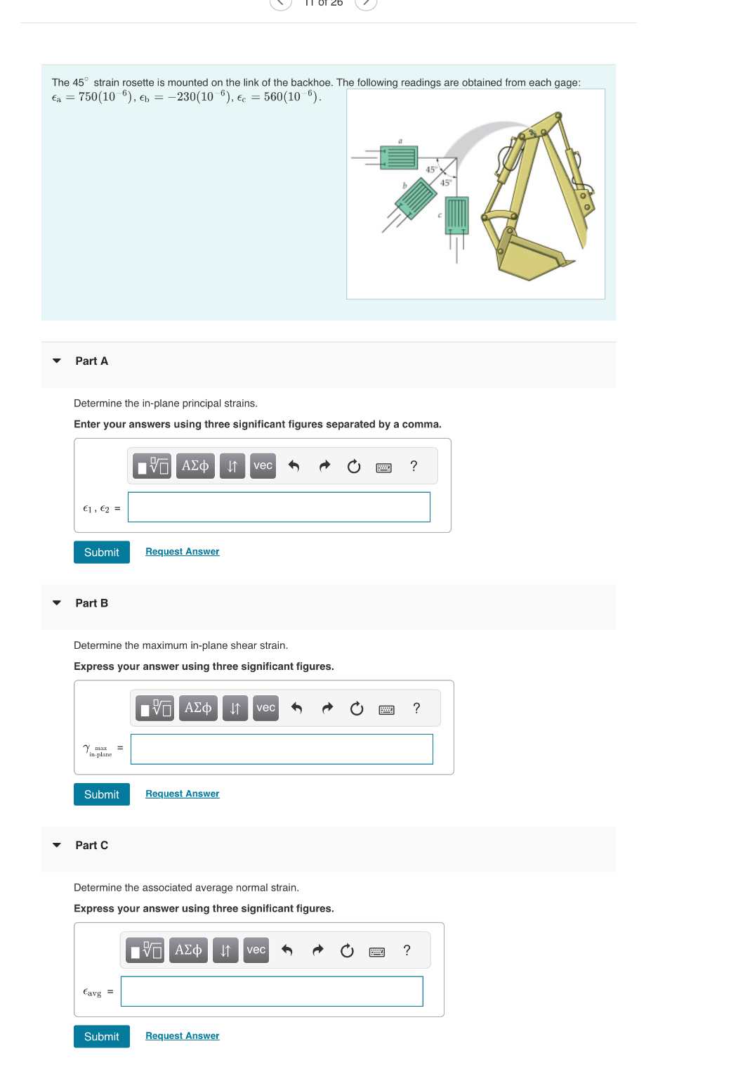 Solved The 45° ﻿strain rosette is mounted on the link of the | Chegg.com